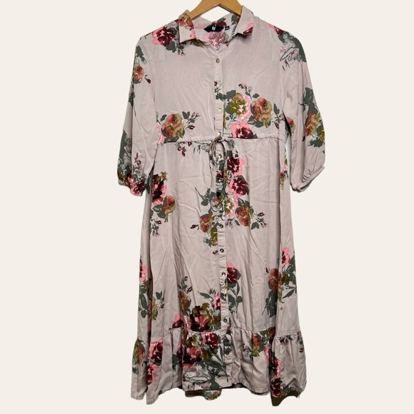 Figs | Dresses | Fig Floral Button Front Dress Beige Womens Large ...